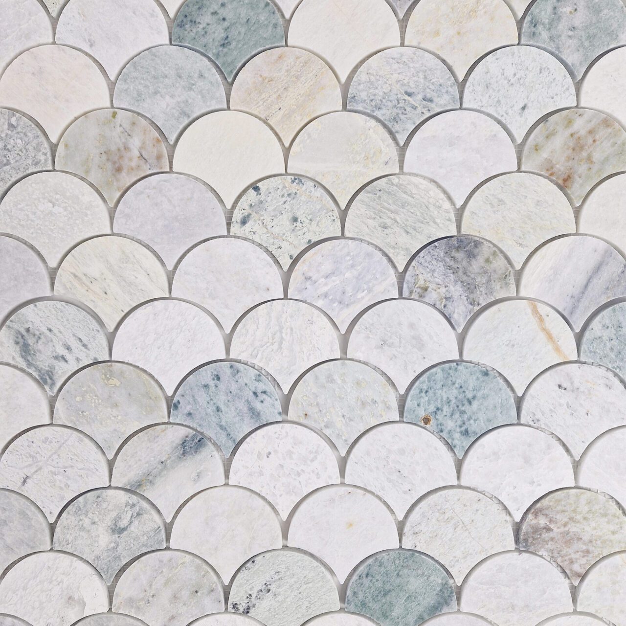 Aura Ming Green Marble Fan Fishscale Mosaic - Tile Warehouse